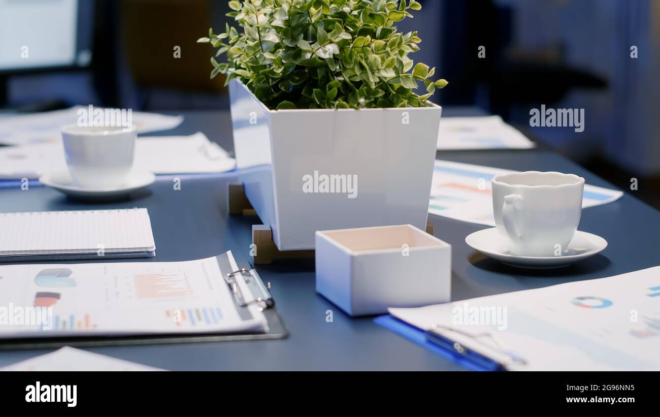 Empty business company office meeting room with nobody in it having ...