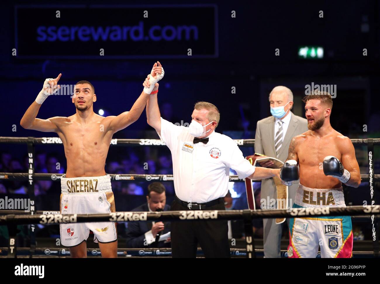 Hamzah Sheeraz (left) declared victor in the World Boxing Organisation ...