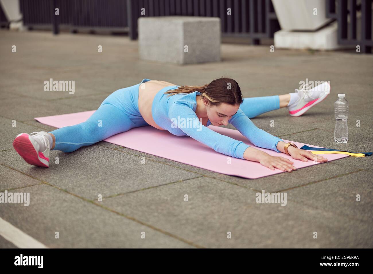 happy beautiful caucasian woman at workout in urban city Stock Photo ...