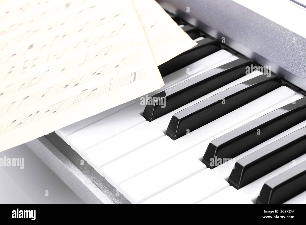 background of piano keyboard with notes Stock Photo - Alamy