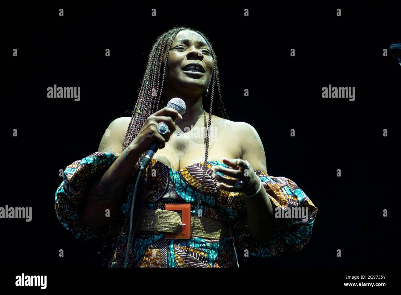 Singer Concha Buika performs at the Plaza de la Armeria which was ...