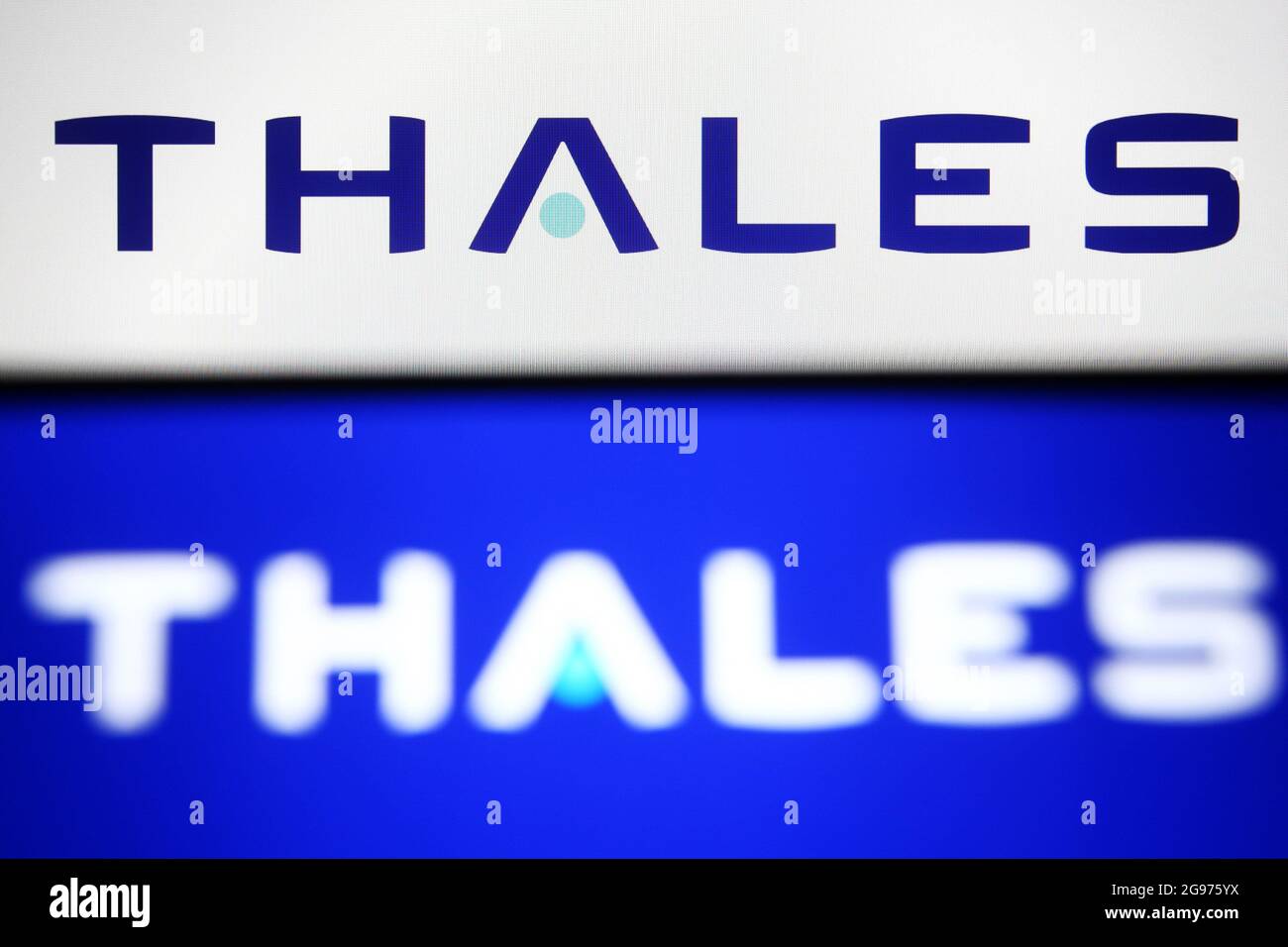In this photo illustration a Thales Group logo of a French ...