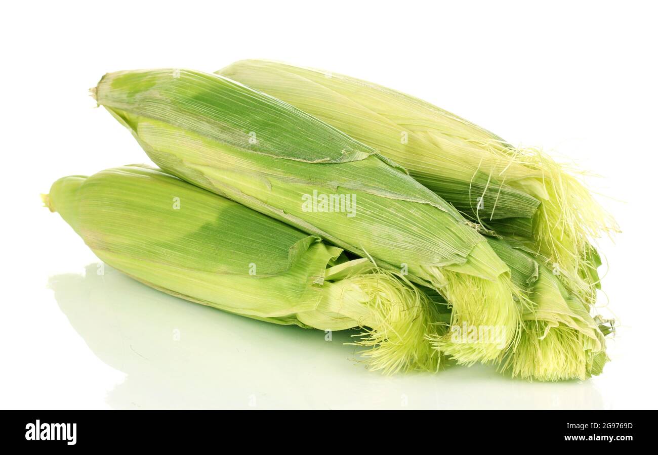 Fresh corn cobs isolated on white Stock Photo - Alamy