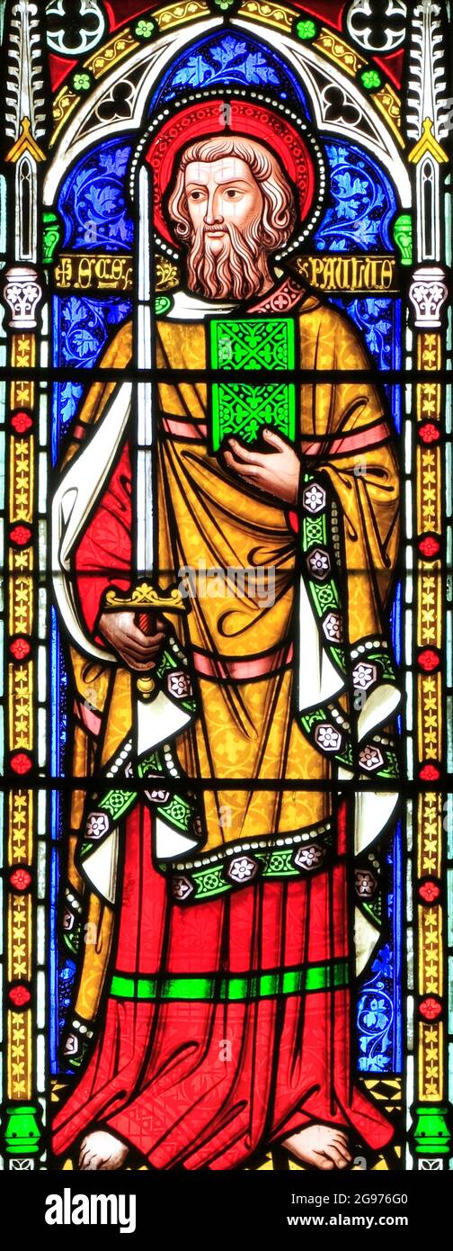 St. Paul, with sword, Stained glass window, by William Wailes, 1853 ...