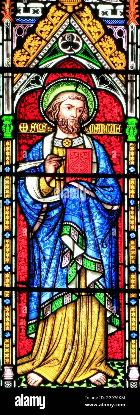 St. Mark, saint, saints, stained glass window, by William Wailes, 1853 ...