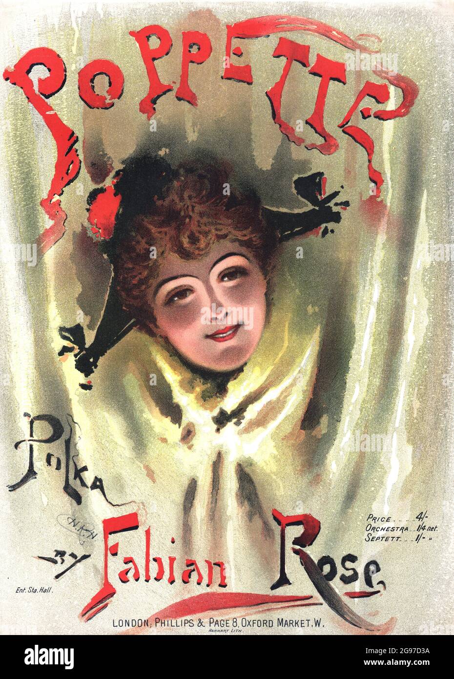 Poppette Polka, ca. 1870 English chromolithograph sheet music of a ...