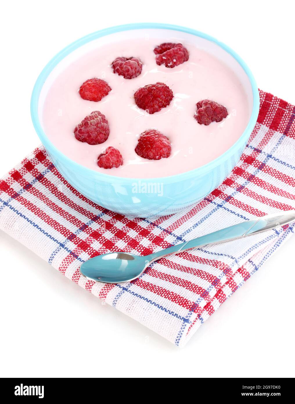 Yogurt with raspberries isolated on white Stock Photo - Alamy