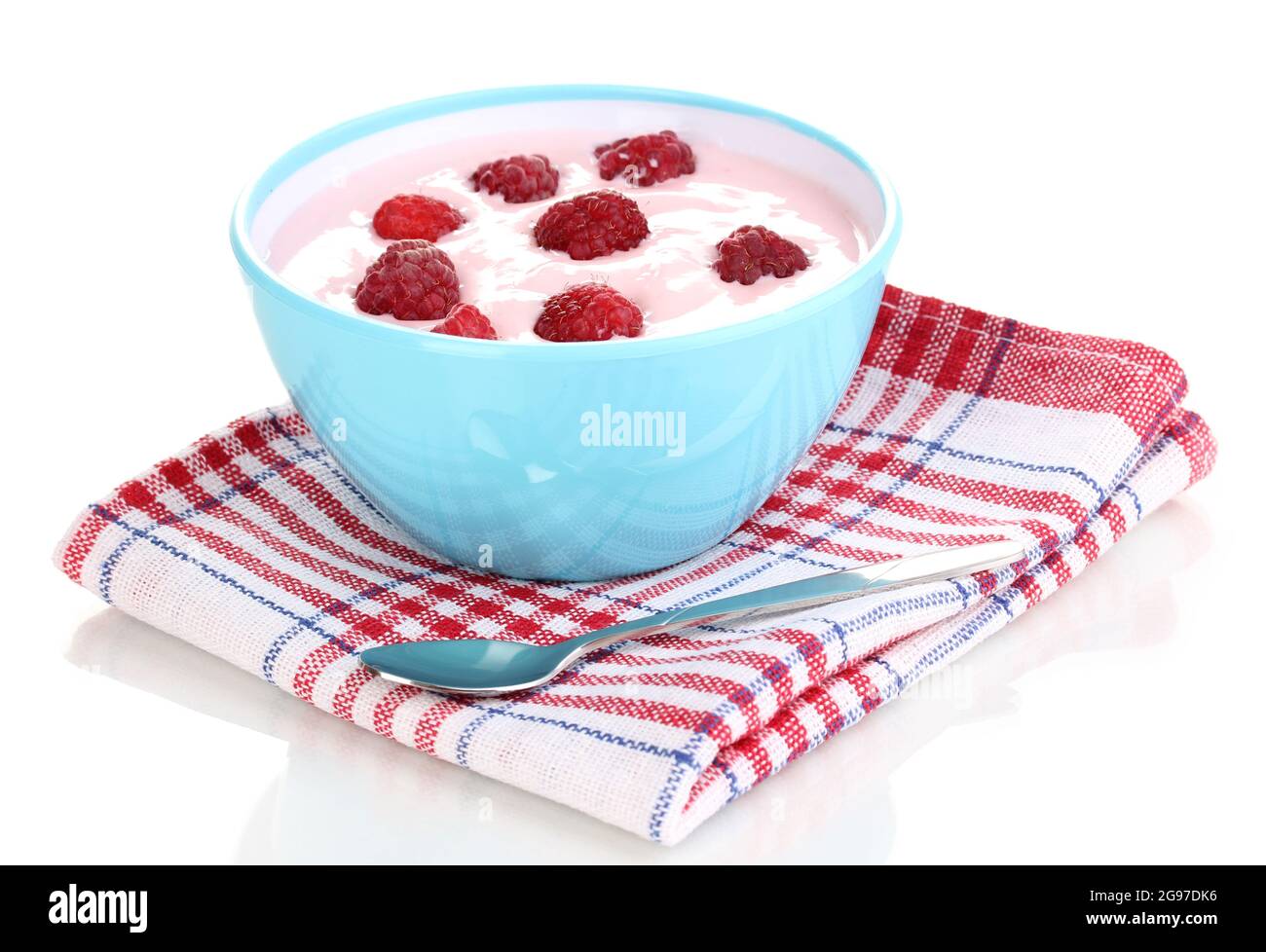 Yogurt with raspberries isolated on white Stock Photo - Alamy