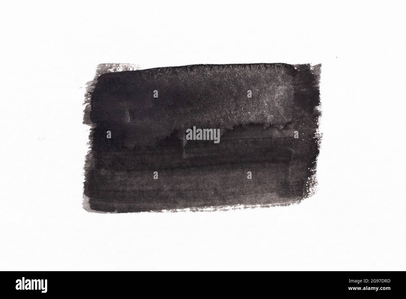 Black color watercolor drawing in square line brush shape on white ...