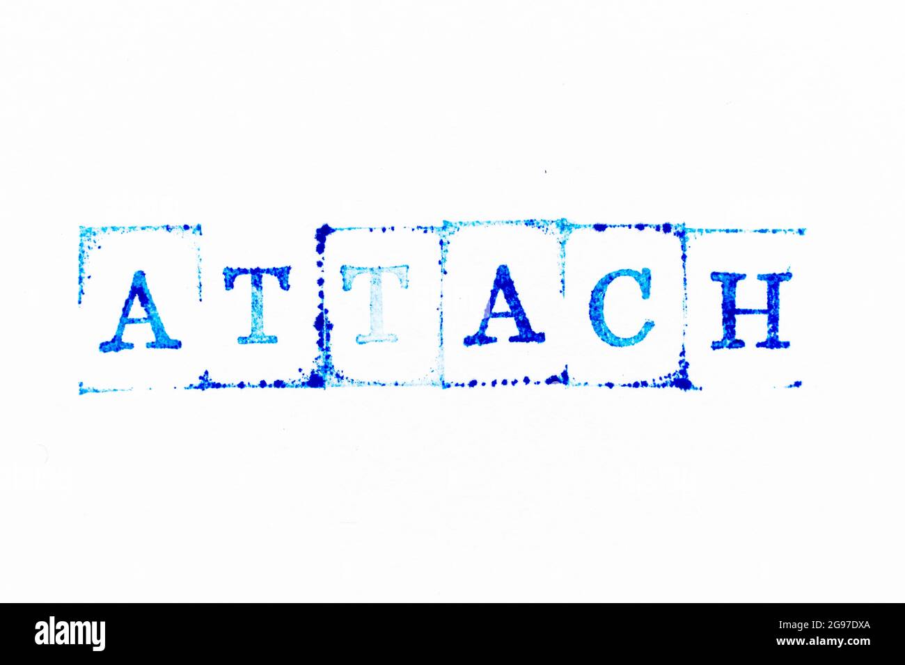 Blue color ink rubber stamp in word attach on white paper background ...