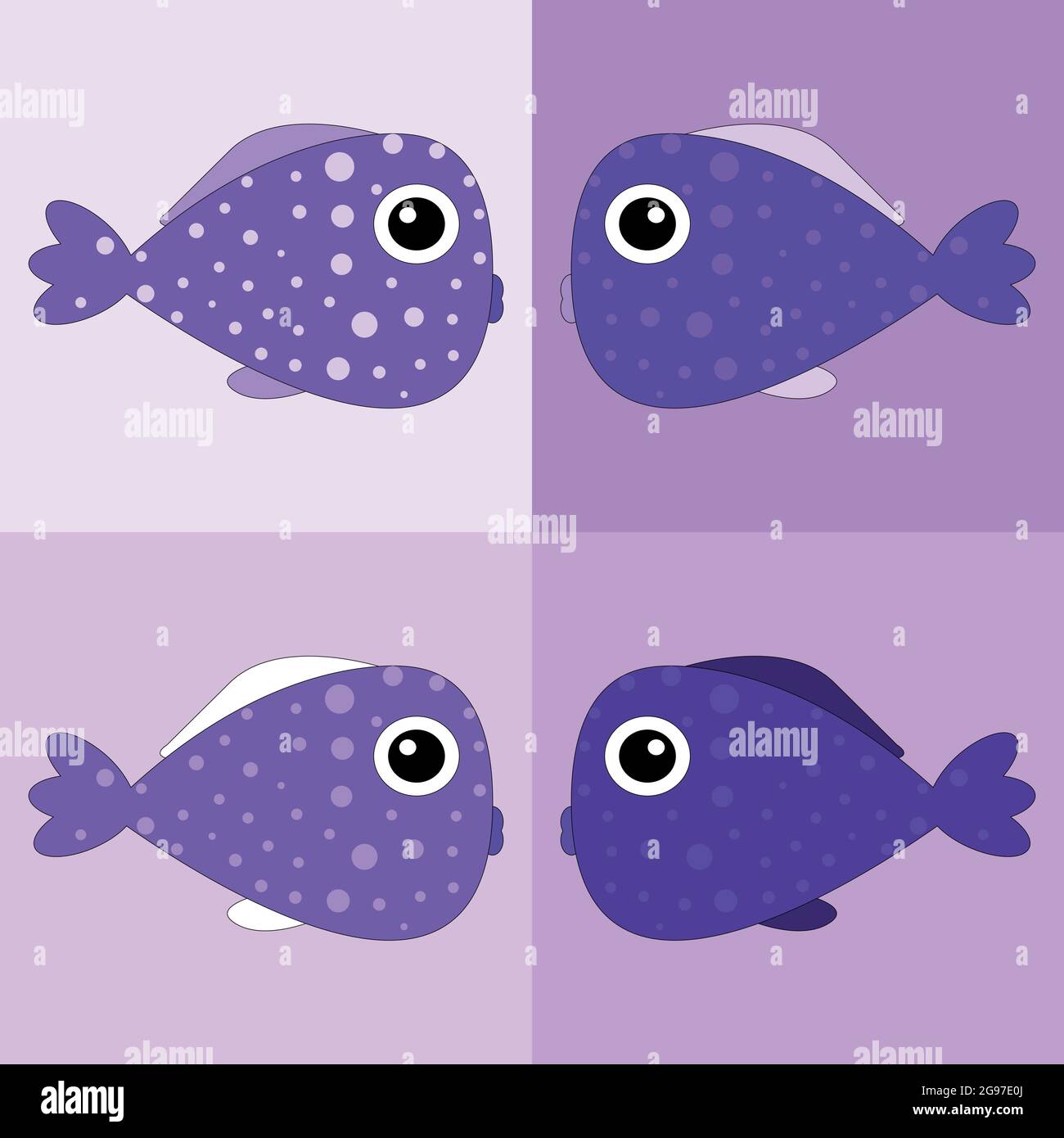 Set of vector multicolored purple cute fish on isolated background ...