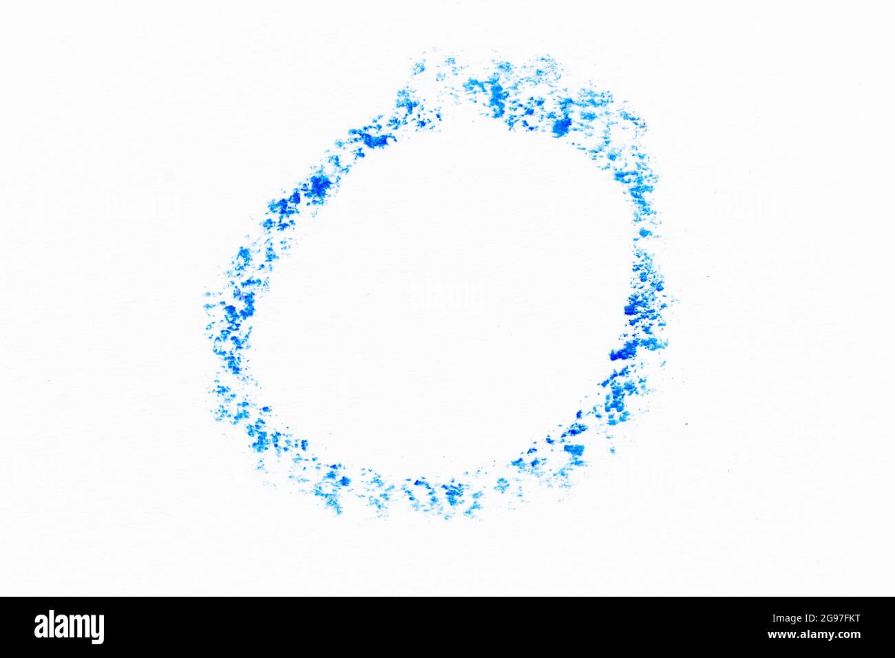 Blue color oil pastel drawing in circle or round shape on white paper ...