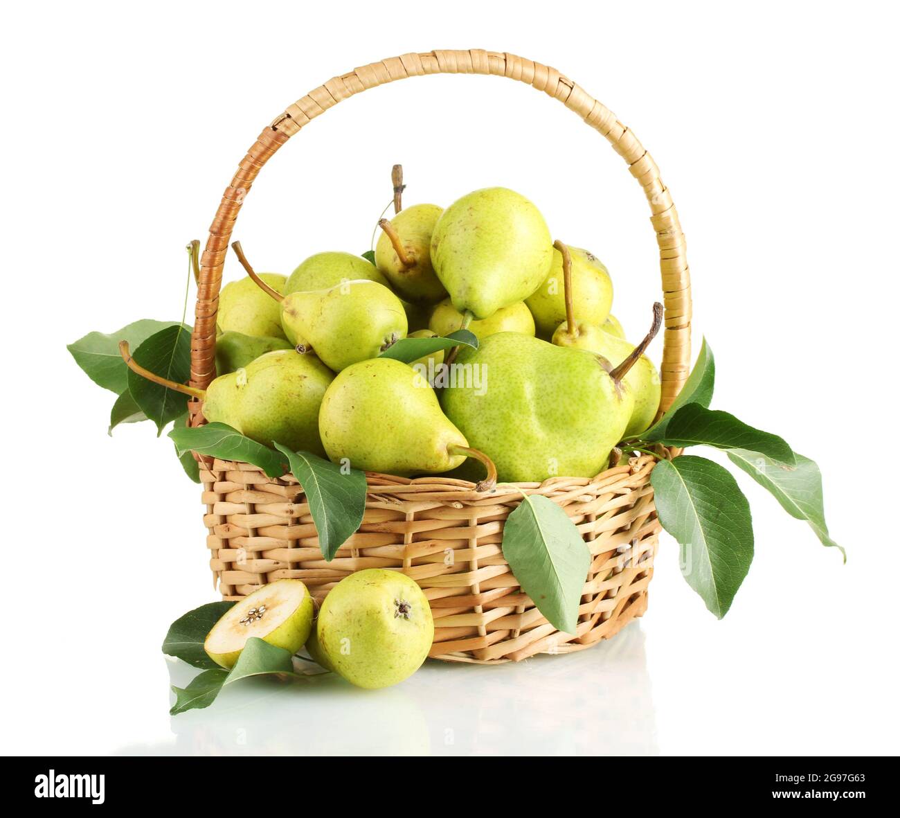 Juicy flavorful pears in basket isolated on white Stock Photo - Alamy
