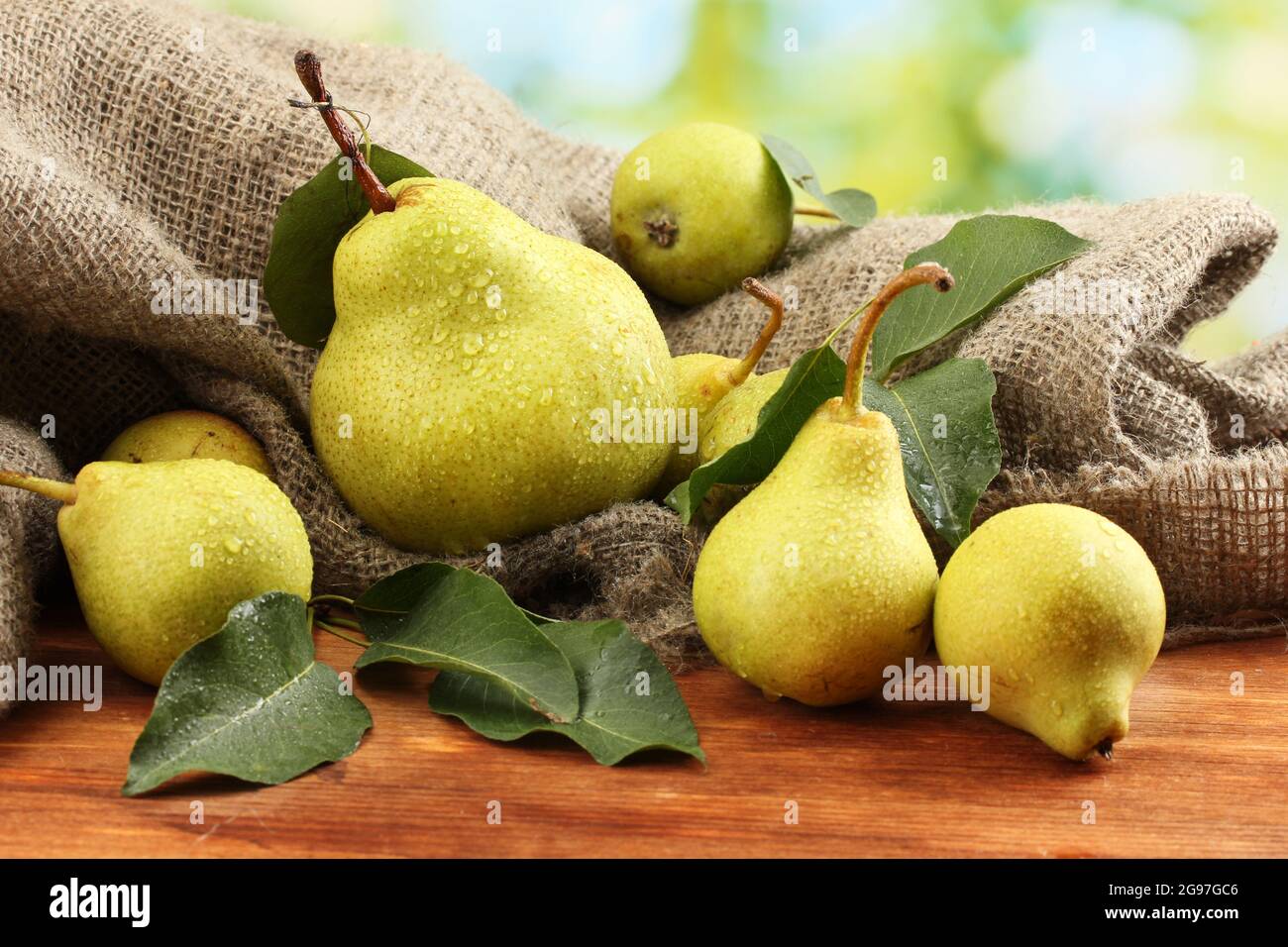 Juicy flavorful pears of nature background Stock Photo - Alamy