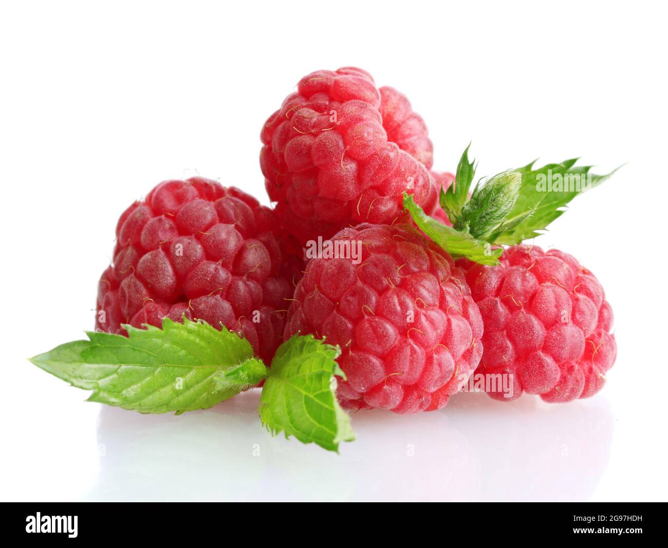 ripe raspberries with mint isolated on white Stock Photo - Alamy