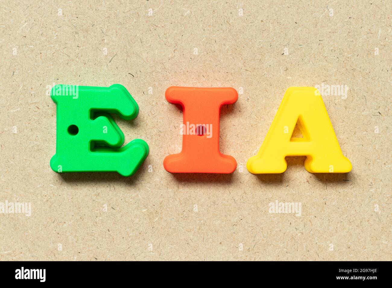 Plastic alphabet letter in word EIA (abbreviation of Environmental ...