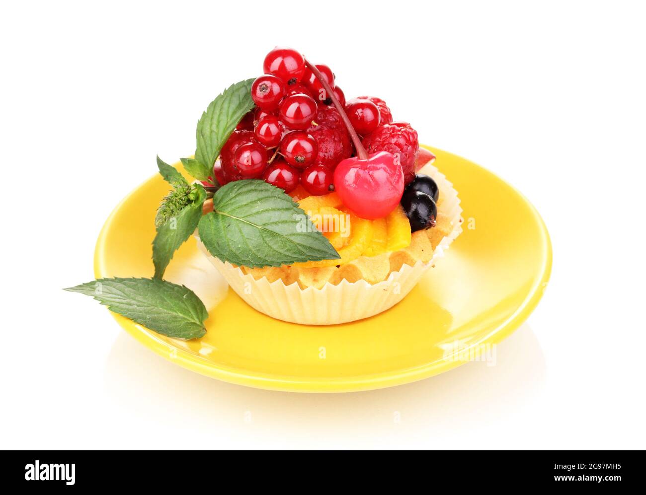 Dulcet cake with fruit and berries isolated on white Stock Photo - Alamy