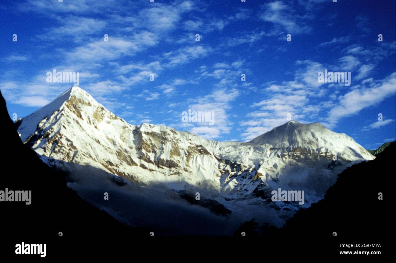 A view of the mighty Himalayan range near the Pindari Glacier in the ...