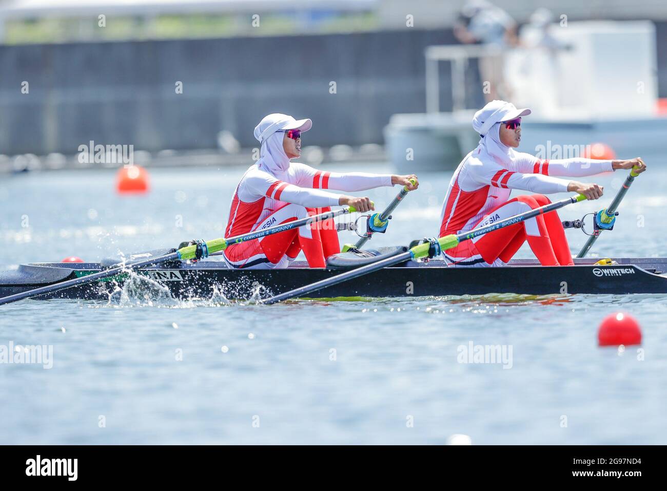 TOKYO, JAPAN - JULY 25: Melani Putri of Indonesia and Mutiara Putri of ...