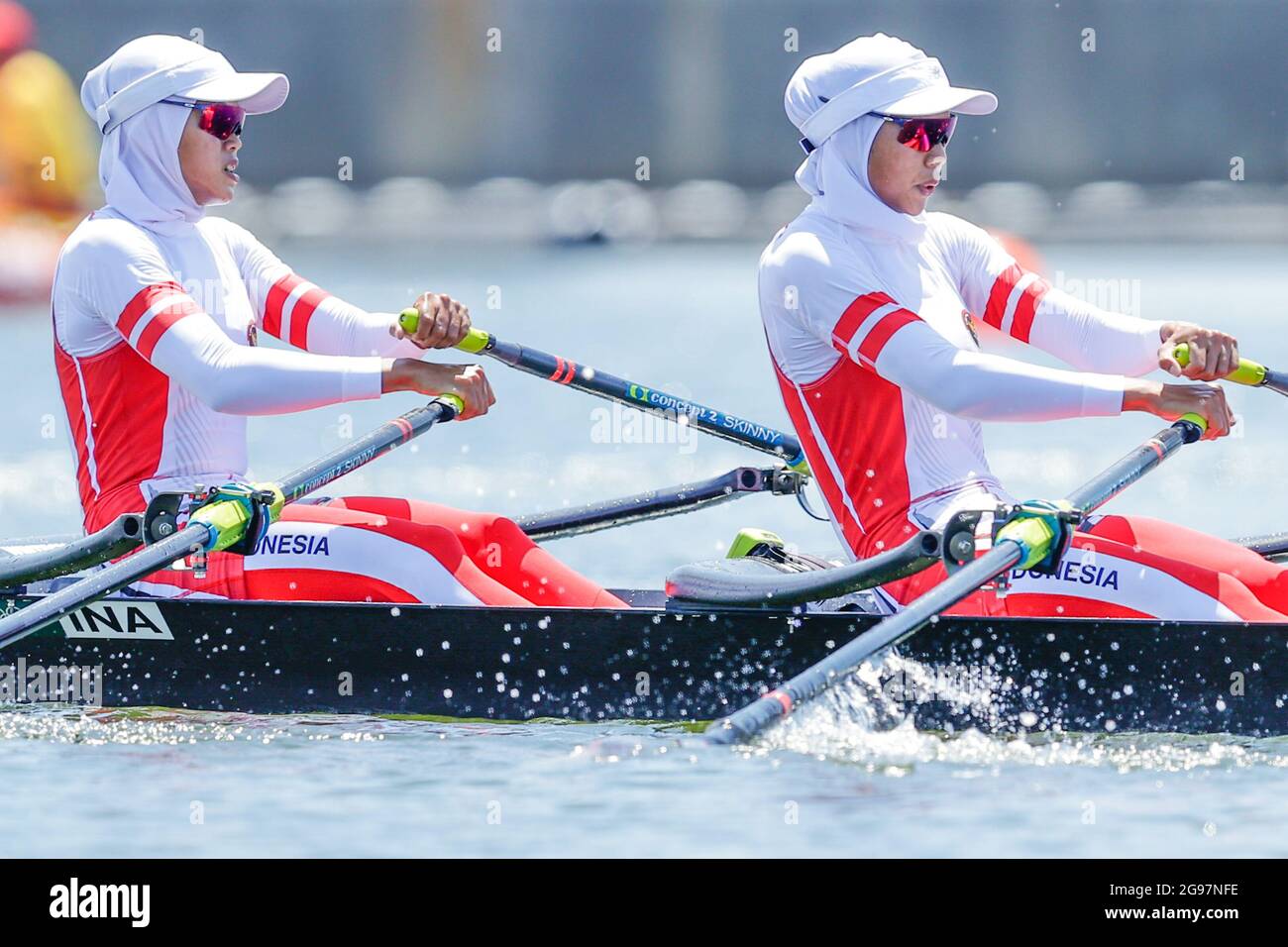 TOKYO, JAPAN - JULY 25: Melani Putri of Indonesia and Mutiara Putri of ...