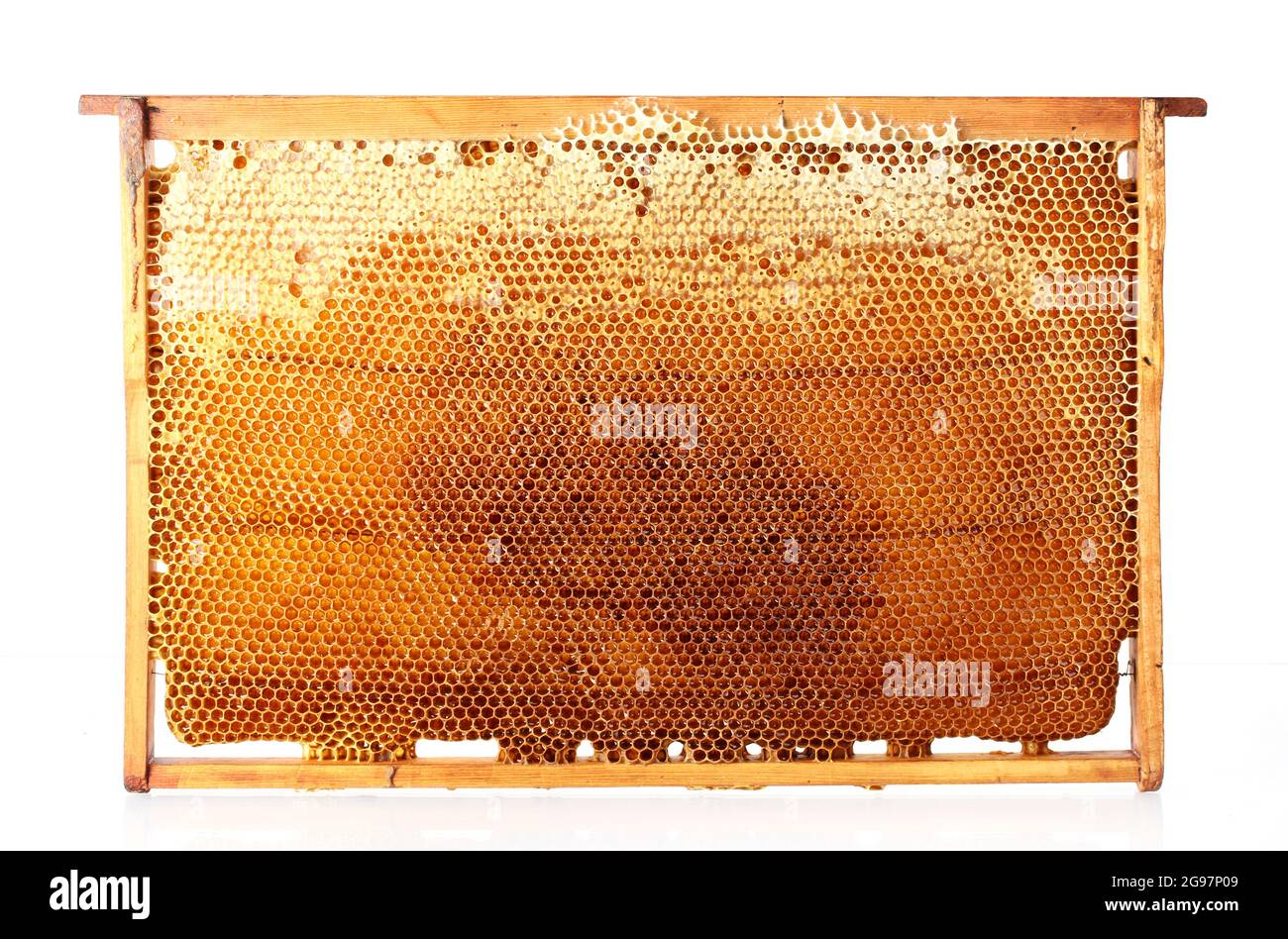yellow beautiful honeycomb frame with honey, isolated on white Stock ...