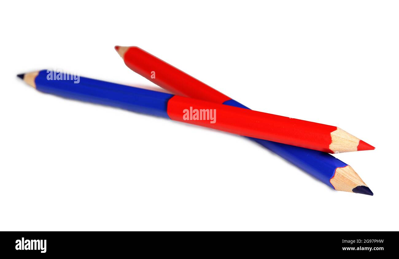 Red and blue pencils isolated on white Stock Photo - Alamy