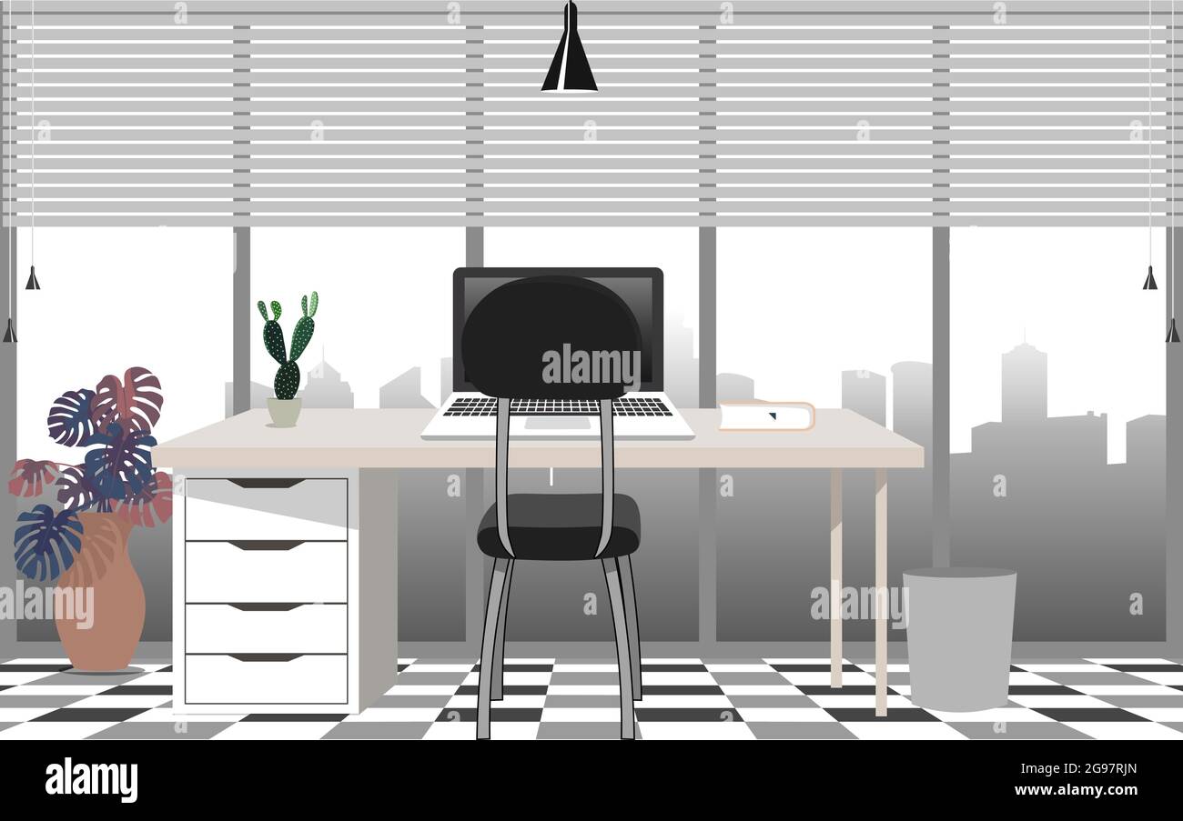 interio of office on the high building with cityscape background in ...