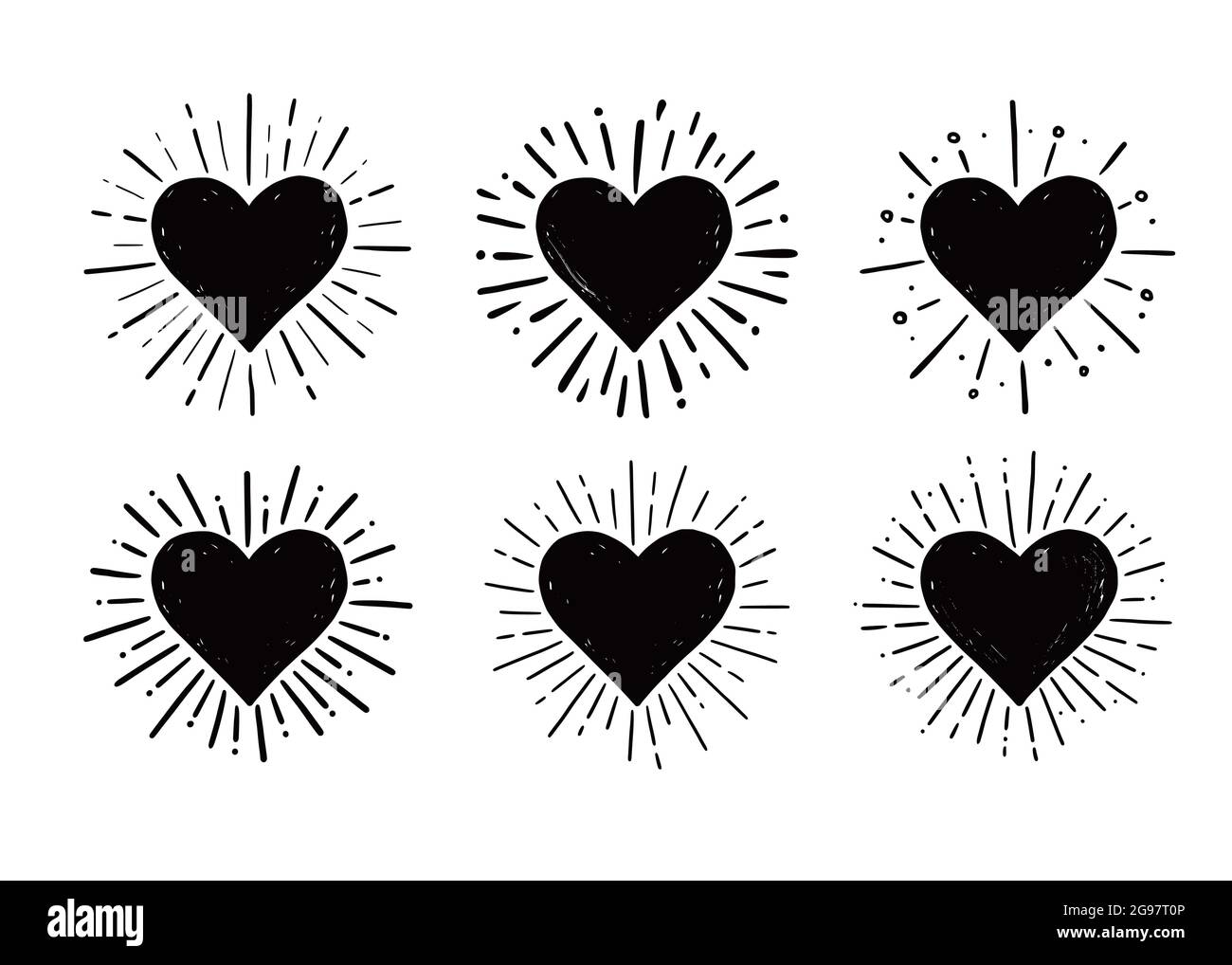 Heart hipster sunburst. Hand drawn sketch style. Black heart vector ...