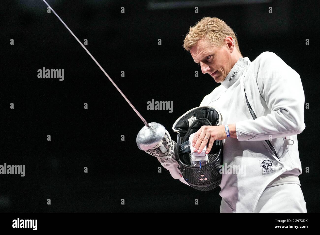 TOKYO, JAPAN - JULY 25: Bas Verwijlen of the Netherlands competing on Men's Épée Individual ...