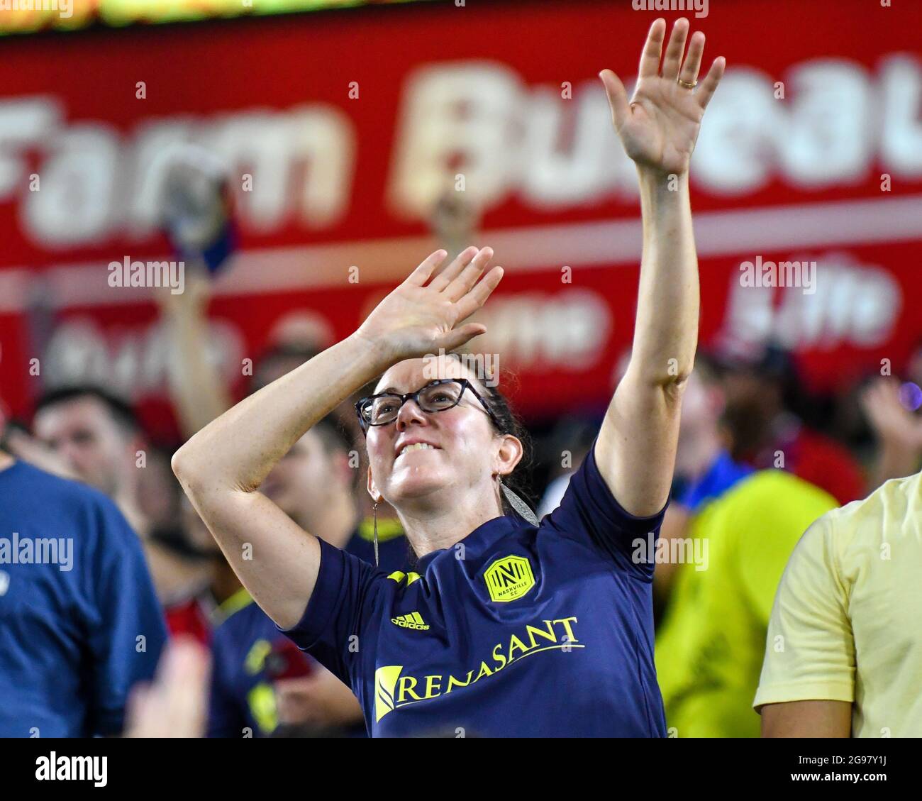 Nashville, TN, USA. 24th July, 2021. A Nashville SC fan during the MLS ...