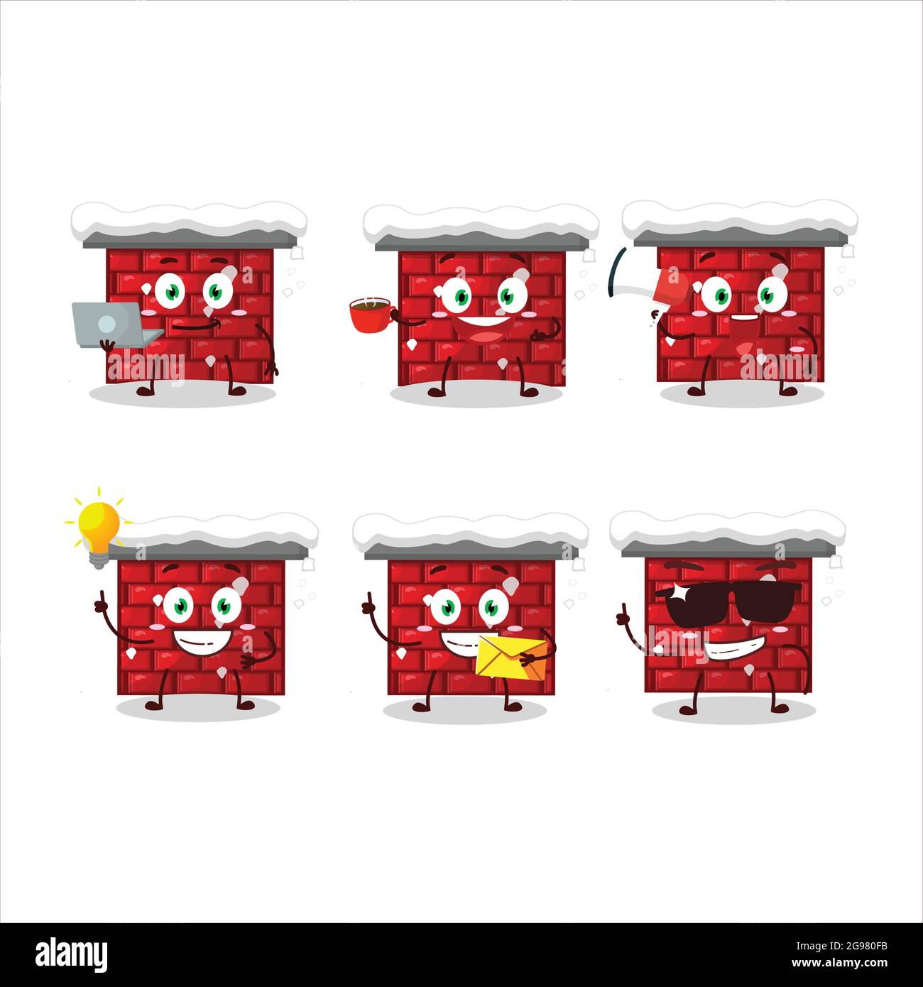 Chimney cartoon character with various types of business emoticons ...