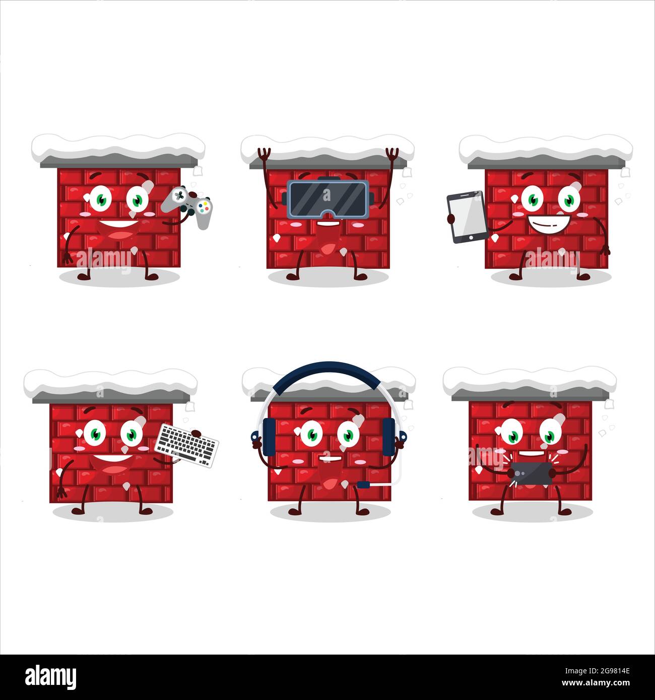 Chimney cartoon character are playing games with various cute emoticons ...