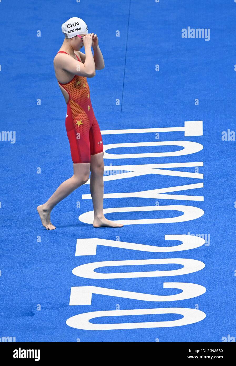 Tokyo, Japan. 25th July, 2021. Zhang Yufei of China prepares for the women's 100m butterfly ...