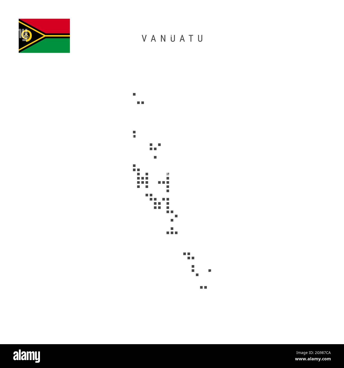 Square dots pattern map of Vanuatu. Vanuatuan dotted pixel map with national flag isolated on ...