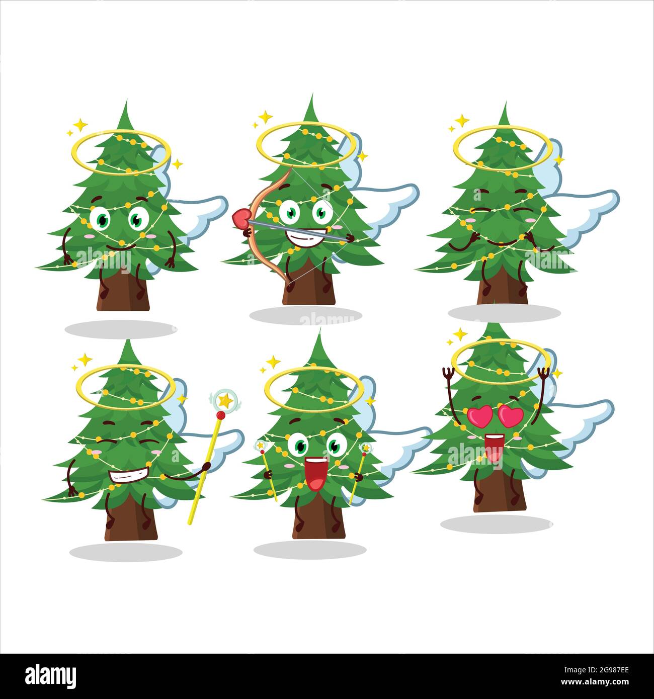 Christmas tree cartoon designs as a cute angel character. Vector ...