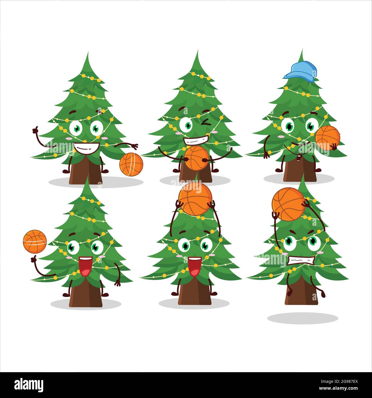 Talented christmas tree cartoon character as a basketball athlete ...