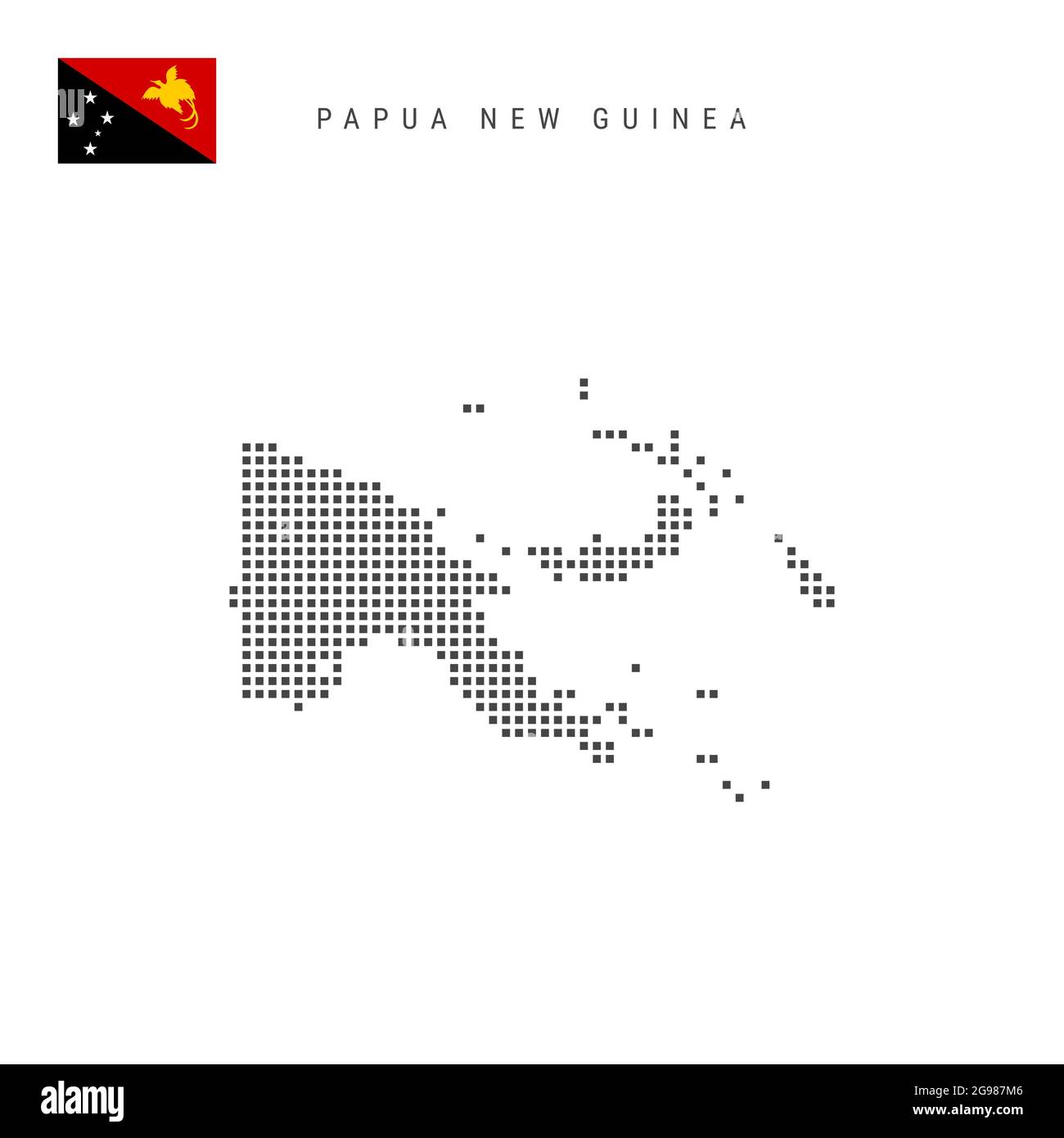 Square dots pattern map of Papua New Guinea. PNG dotted pixel map with national flag isolated on ...