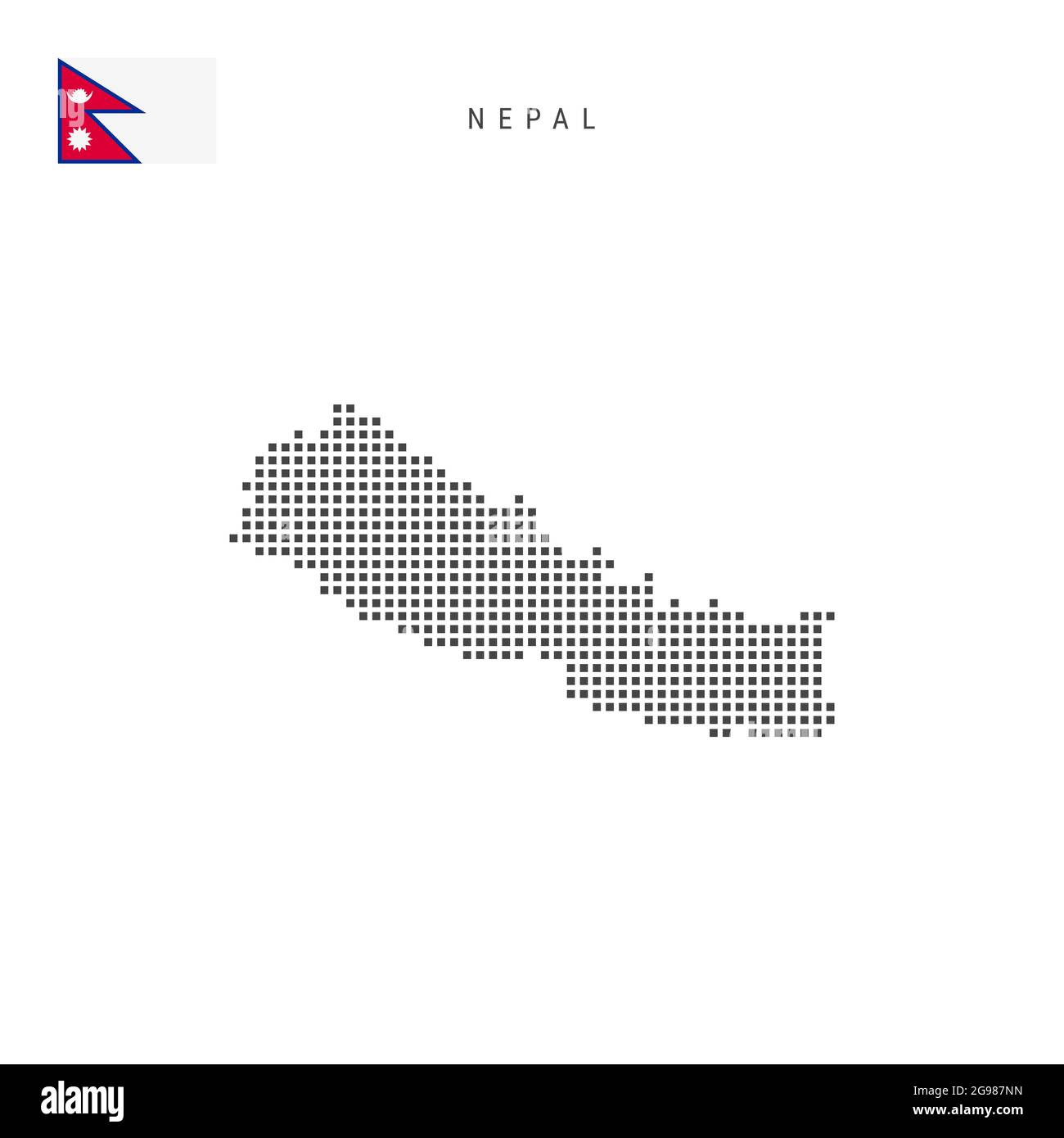 Square dots pattern map of Nepal. Nepali dotted pixel map with national flag isolated on white ...