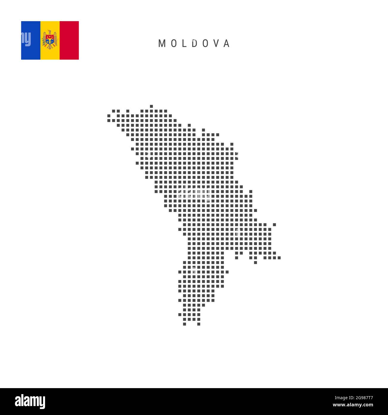 Square dots pattern map of Moldova. Moldavian dotted pixel map with national flag isolated on ...