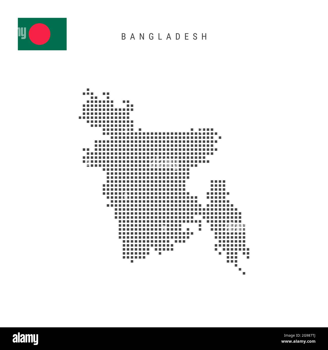 Square dots pattern map of Bangladesh. Bangladeshi dotted pixel map with national flag isolated ...