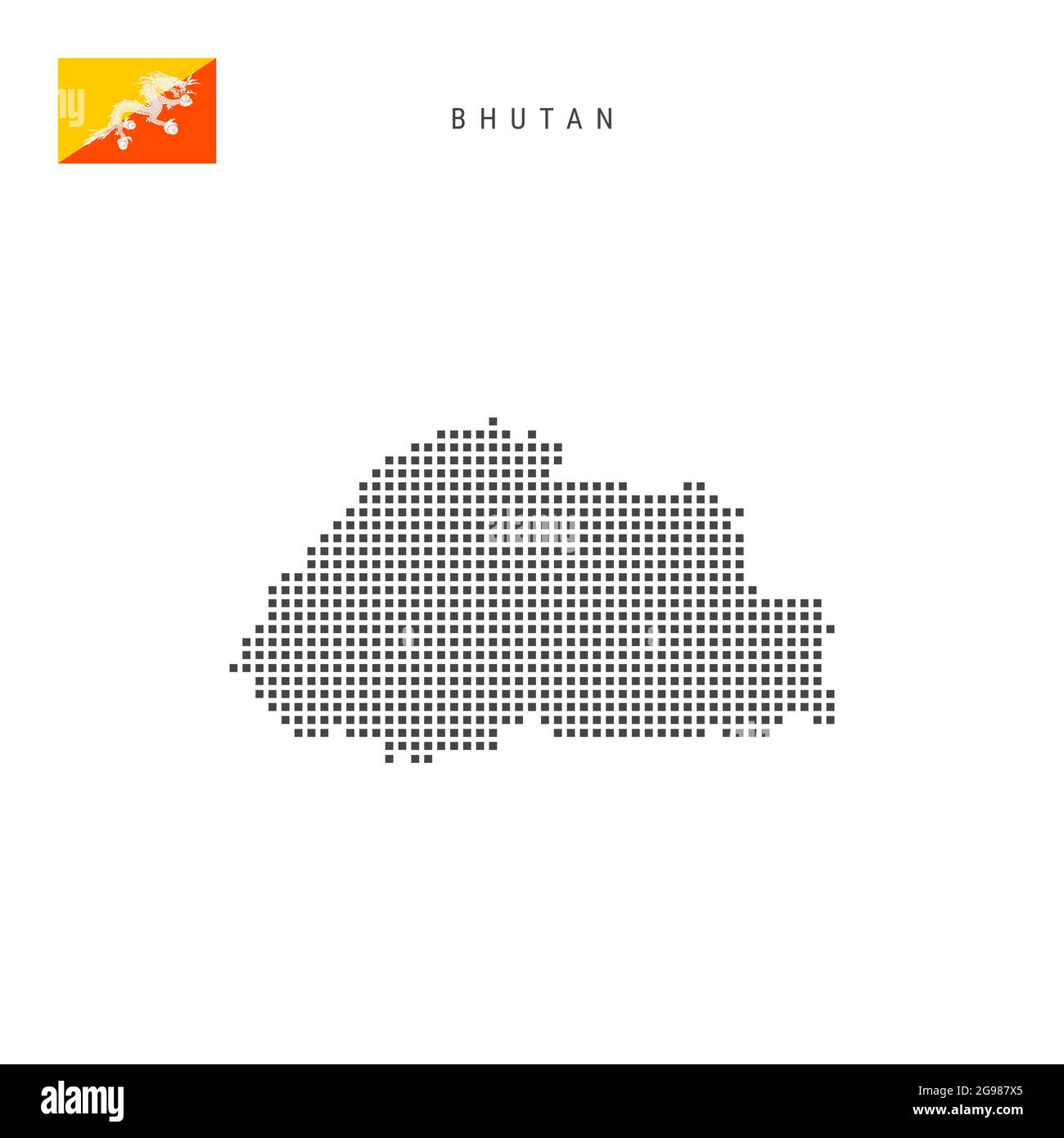 Square dots pattern map of Bhutan. Bhutanese dotted pixel map with ...