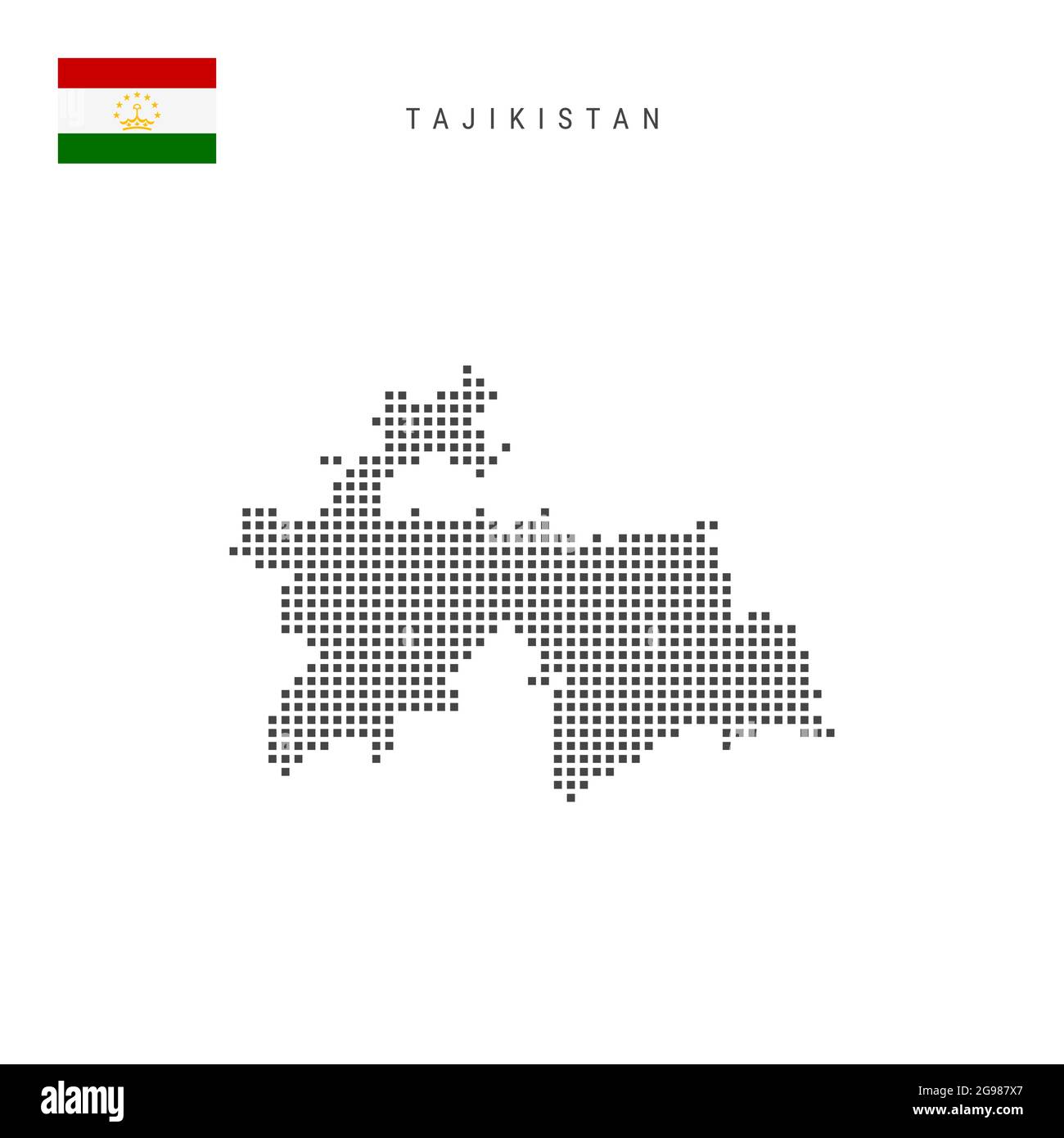 Square dots pattern map of Tajikistan. Tajik dotted pixel map with ...