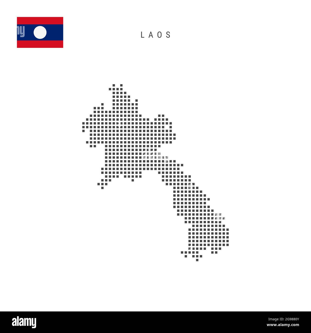 Square dots pattern map of Laos. Laotian dotted pixel map with national flag isolated on white ...