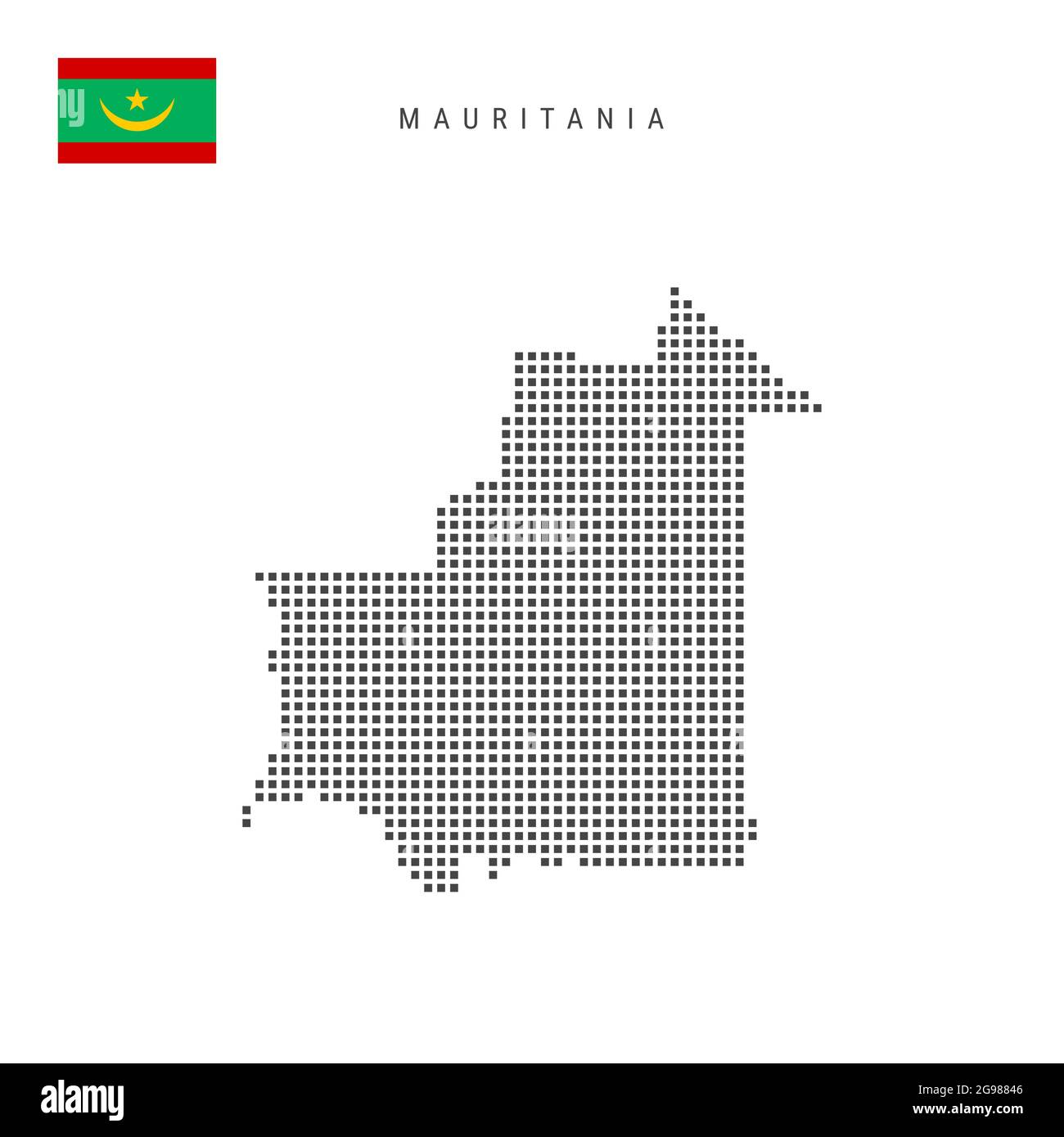 Square dots pattern map of Mauritania. Mauritanian dotted pixel map with national flag isolated ...