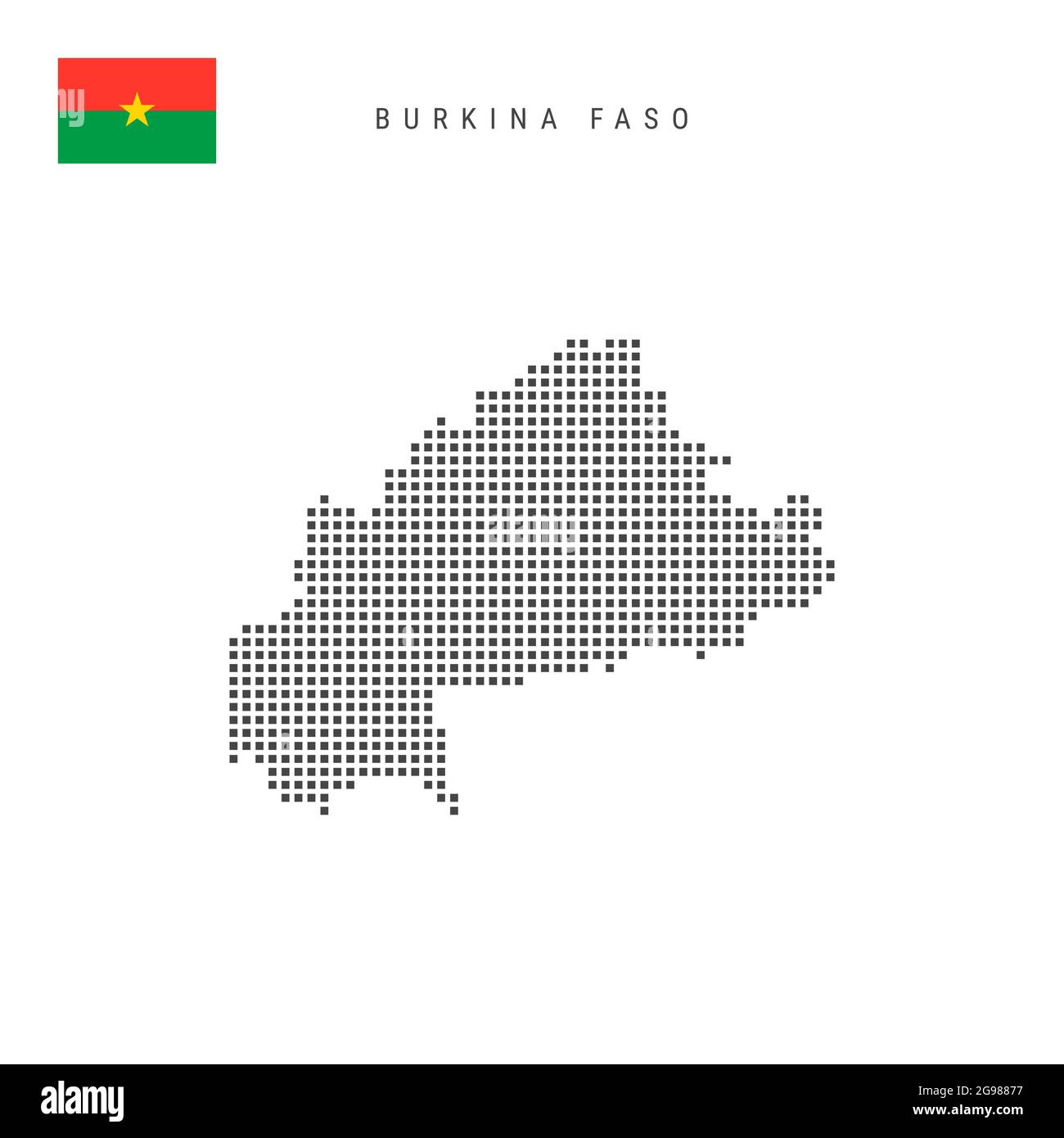 Square dots pattern map of Burkina Faso. Upper Volta dotted pixel map with national flag ...