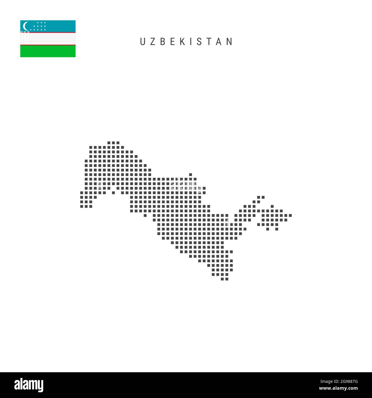 Square dots pattern map of Uzbekistan. Uzbek dotted pixel map with national flag isolated on ...