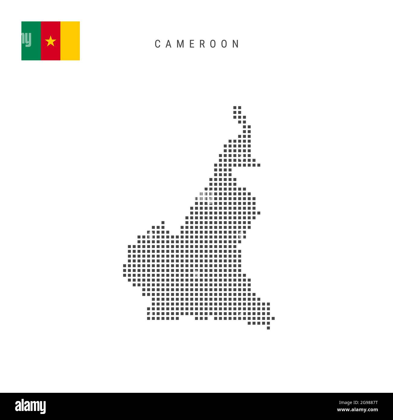 Square dots pattern map of Cameroon. Cameroonian dotted pixel map with national flag isolated on ...