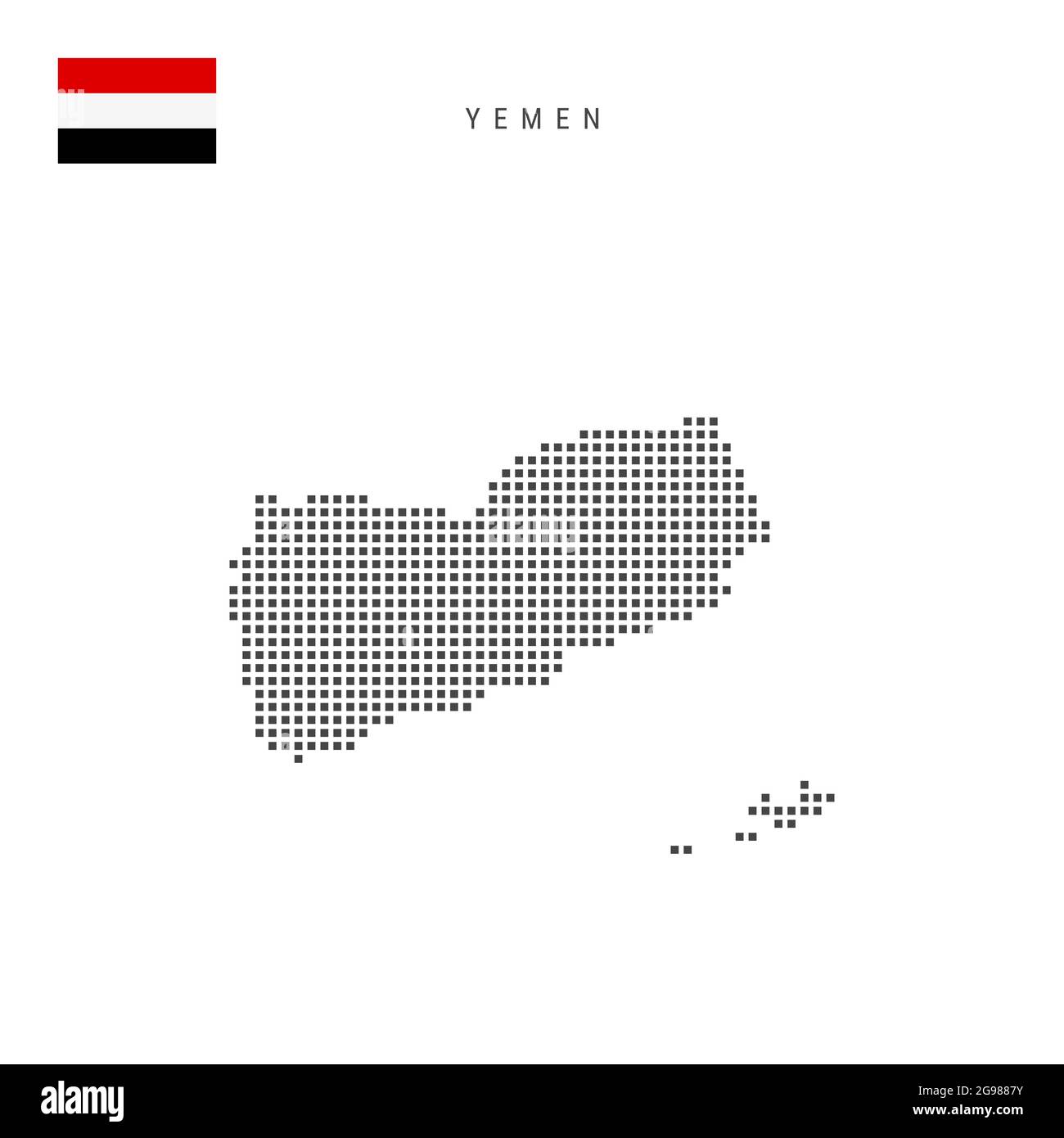Square dots pattern map of Yemen. Yemeni dotted pixel map with national flag isolated on white ...