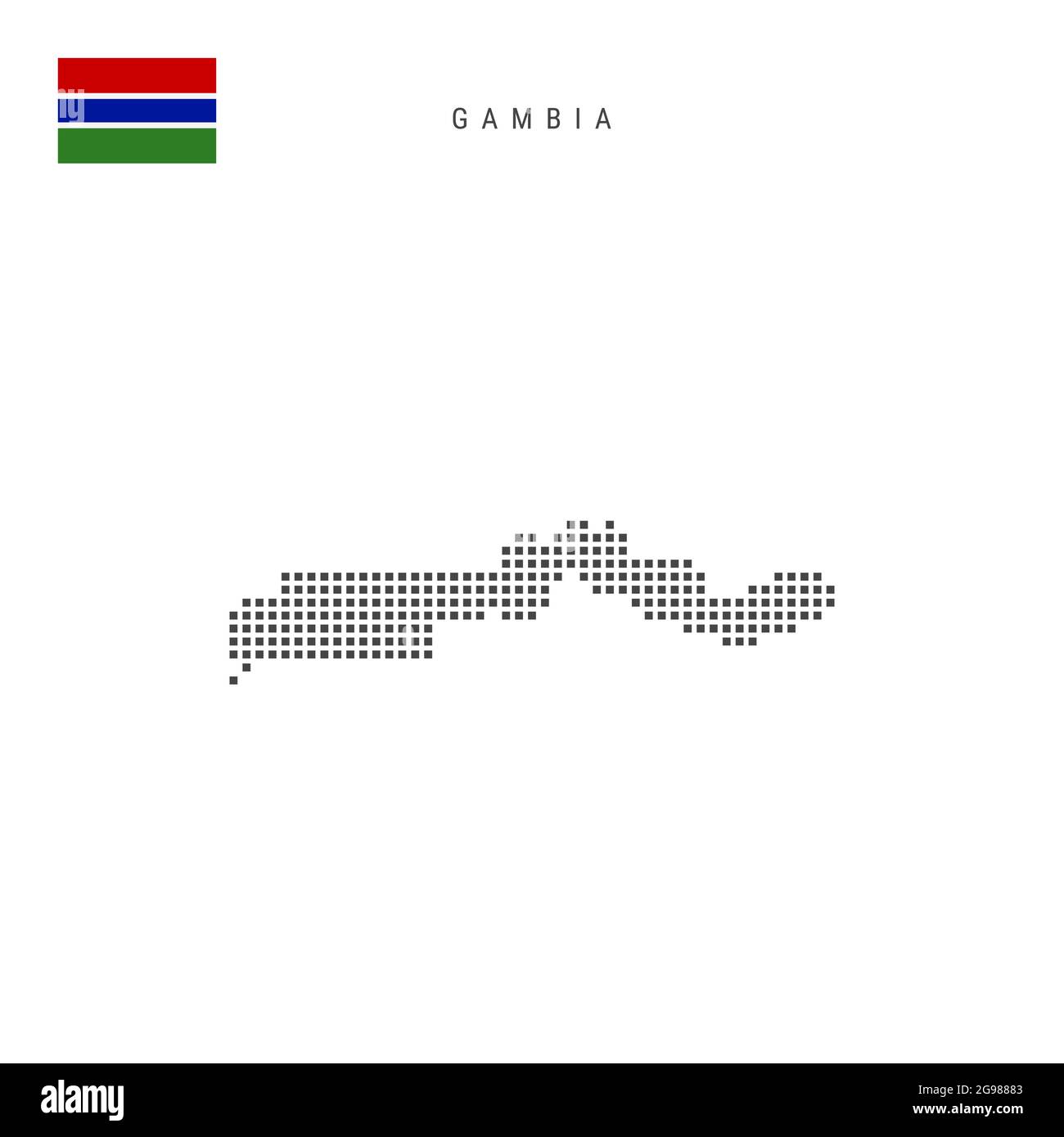 Square dots pattern map of Gambia. Gambian dotted pixel map with national flag isolated on white ...