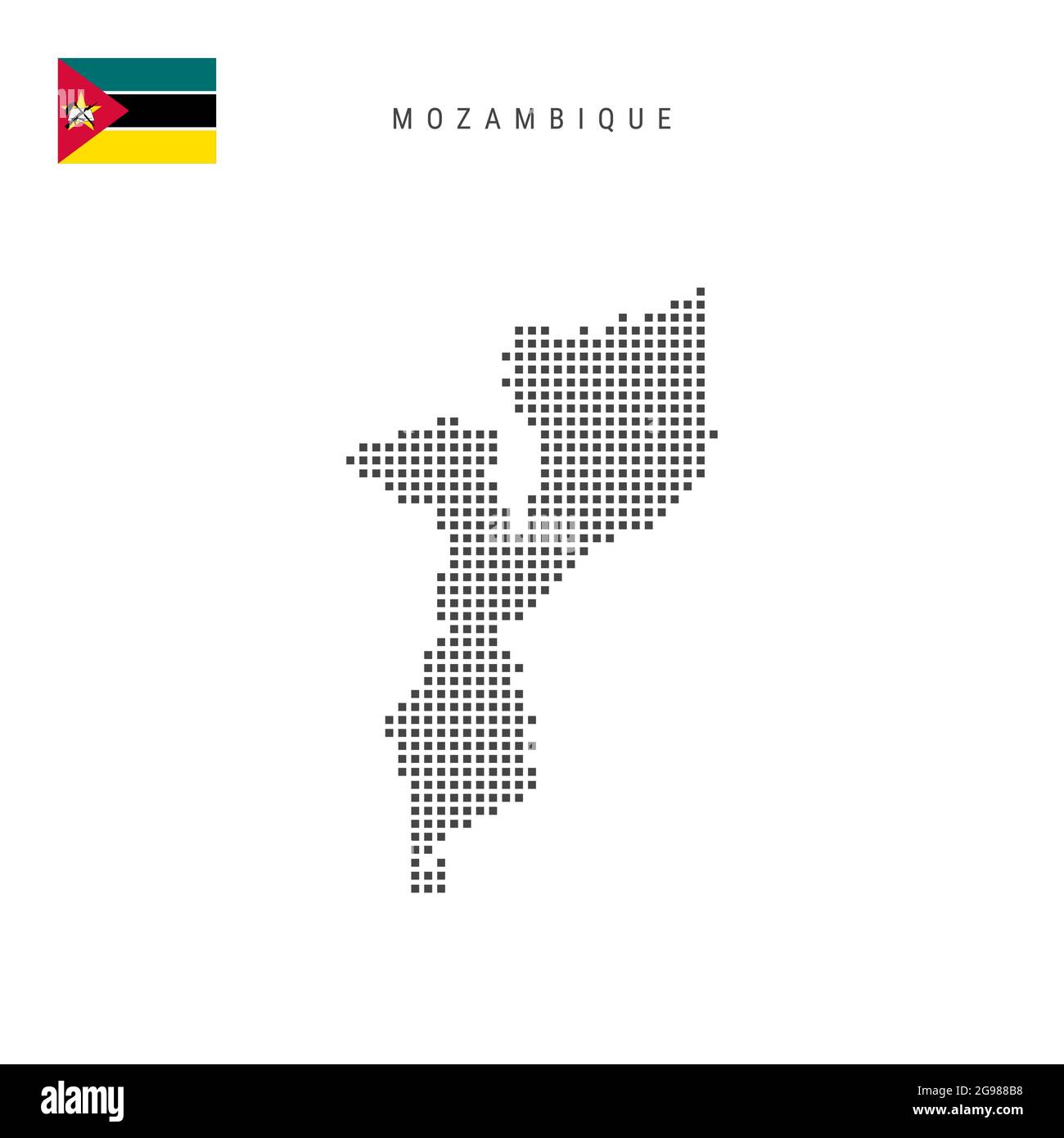 Square dots pattern map of Mozambique. Mozambican dotted pixel map with national flag isolated ...